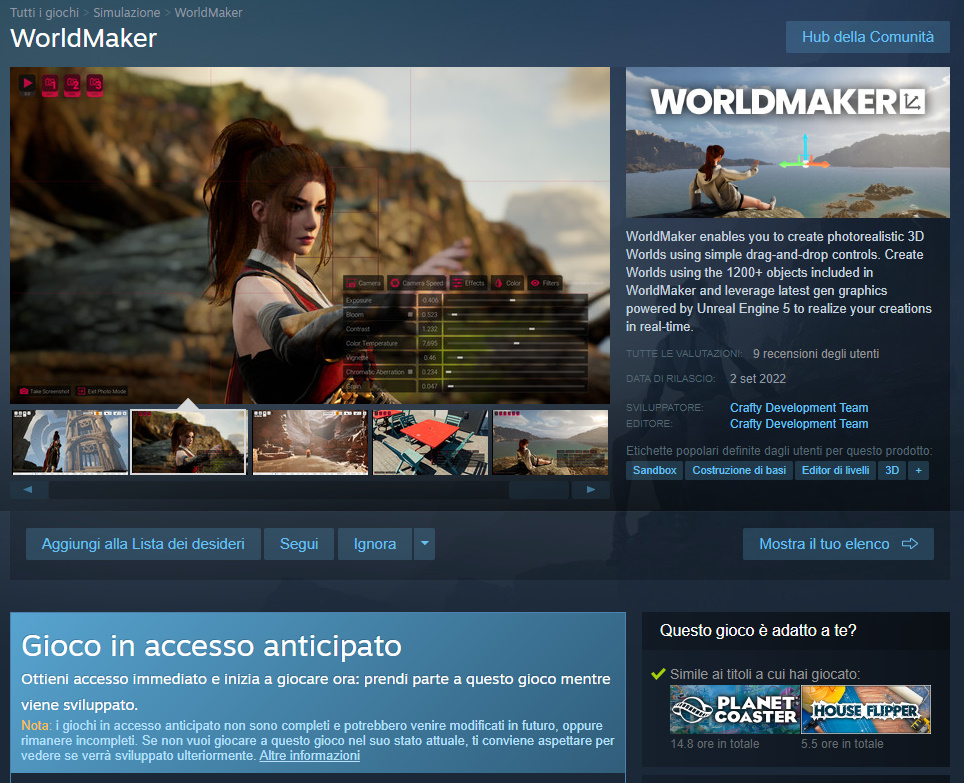 Unreal Engine 5 clonato usando l'Unreal Engine 5 e messo in vendita su Steam come Worldmaker ...